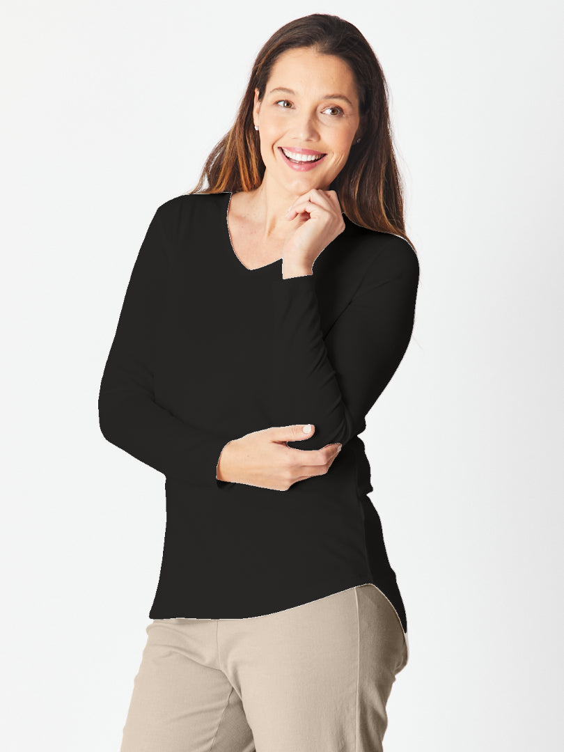 V Long Sleeve Core Top - Black - 18109 – WD Designs Wholesale